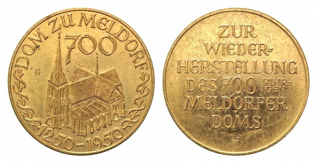 Meldorf, Stadt, Vergold. Bronze-Medaille 1950 Wiederherstellung des ...