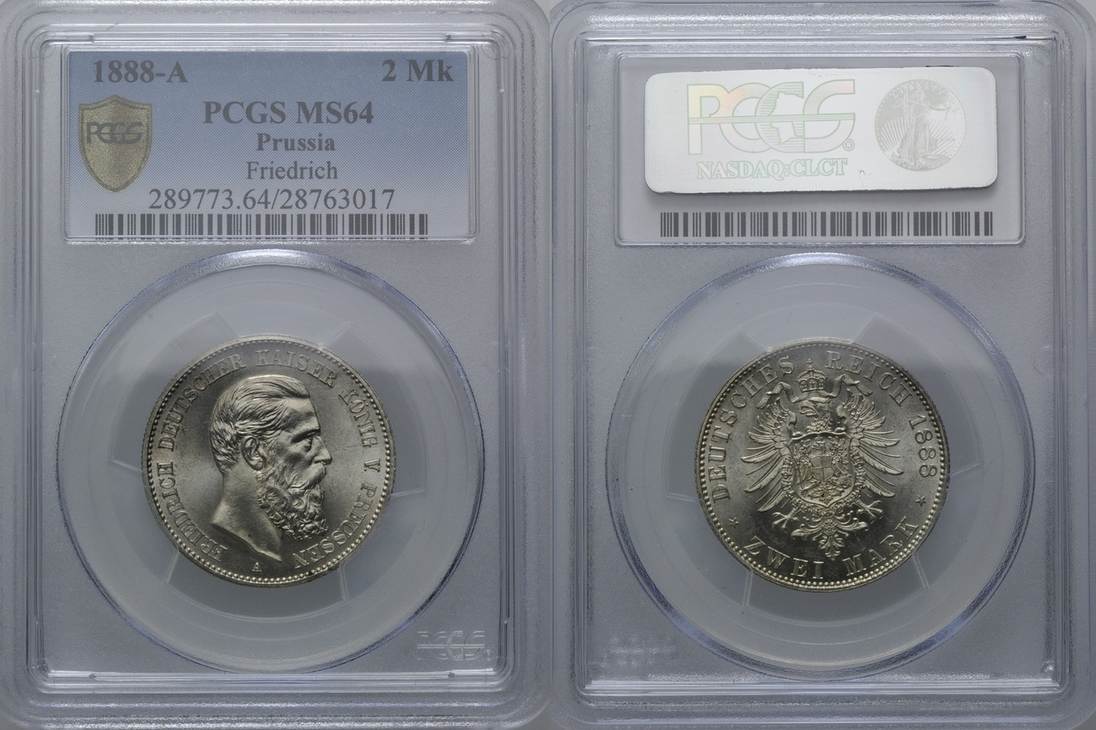 Preussen, 2 Mark 1888 A Friedrich III., 1888, PCGS MS64 | MA-Shops