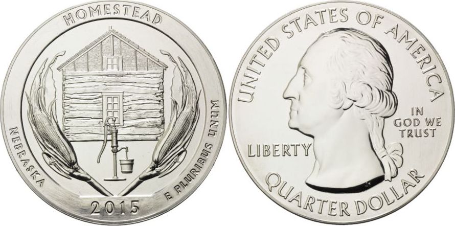 USA, 1/4 Dollar / Quarter 2015, Nebraska - Homestead (5oz), BU (MS65-70 ...