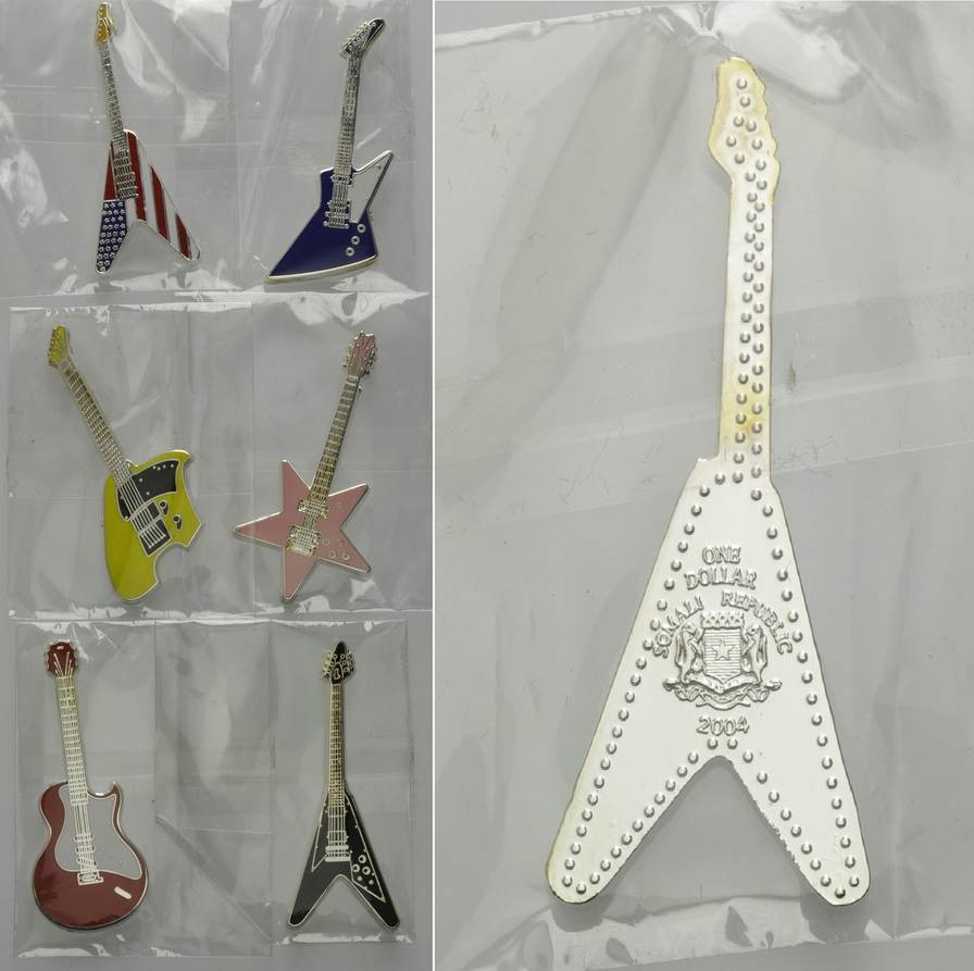 Somalia, 1 Dollar 2004, Gitarren, 6 Stk., versilbert, verschweisst, st ...