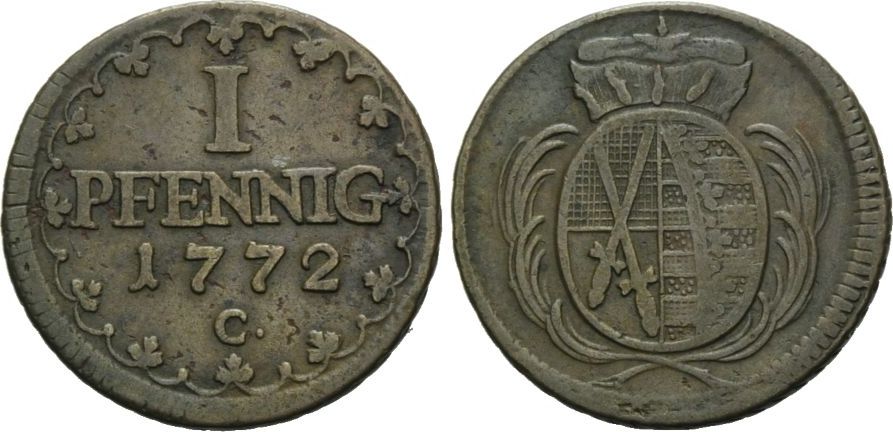 Sachsen, Pfennig 1772 C, Friedrich August III., 1763-1806, VF | MA-Shops