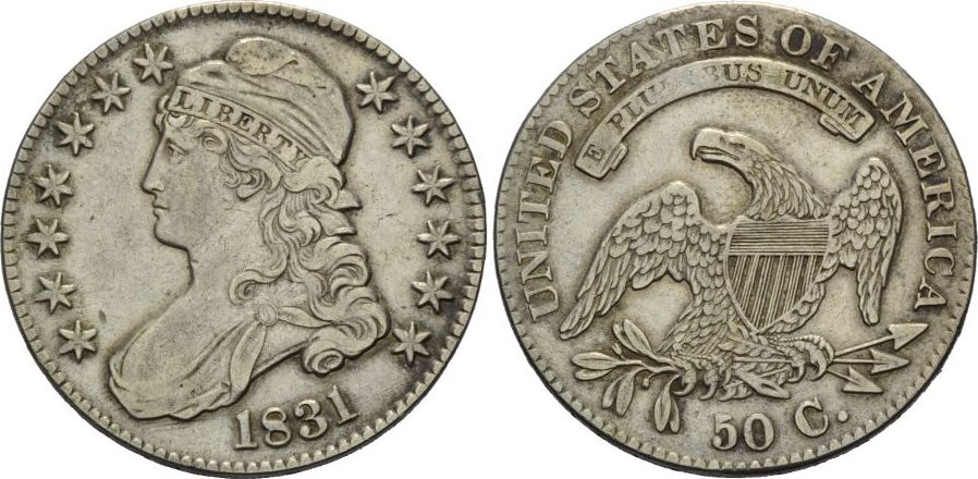 USA, 50 Cents / Half Dollar 1831, Capped Bust, VF+ | MA-Shops