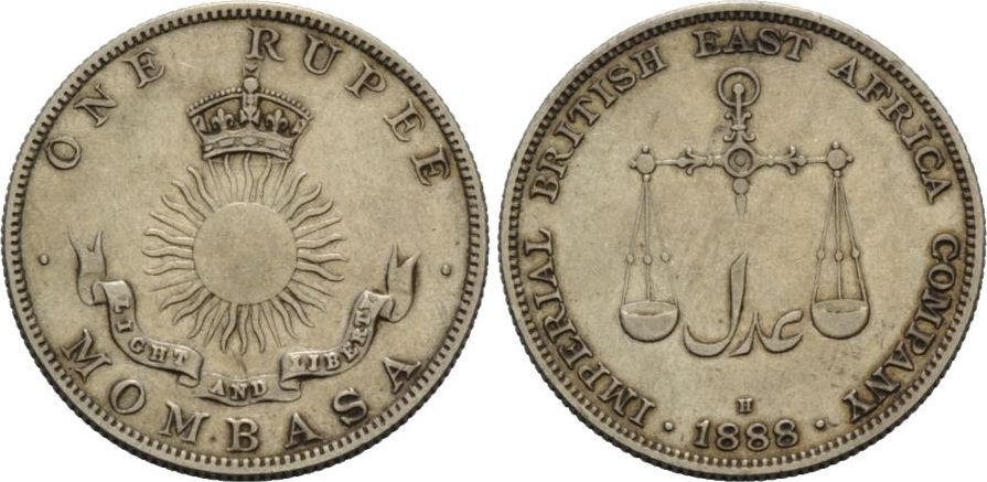 Kenia: Mombasa, 1 Rupie 1888 H, Britische Administration, 1887-1964, VF ...
