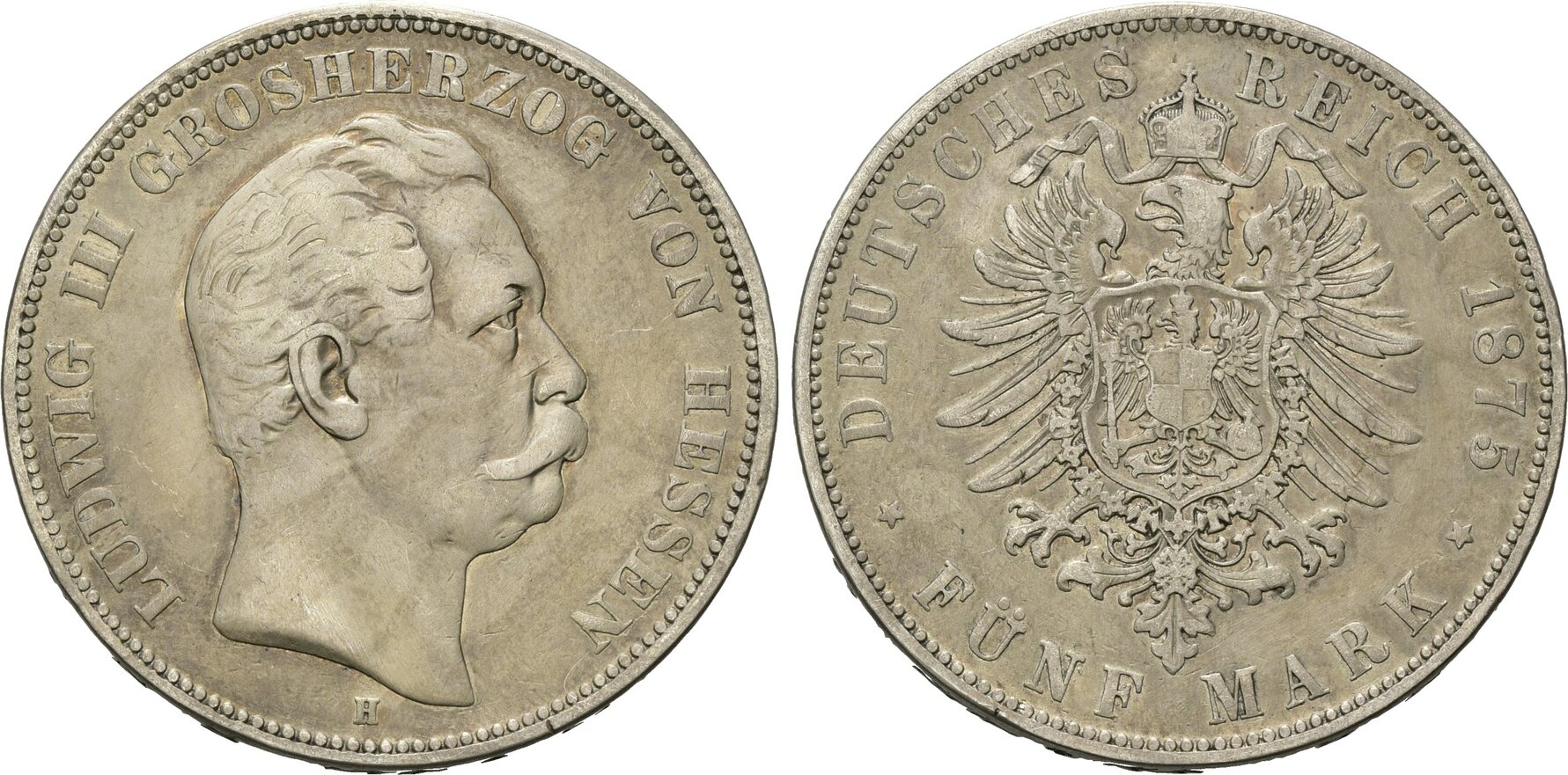 Hessen, 5 Mark 1875, Großherzog Ludwig III., 1848-1877, VF+ | MA-Shops