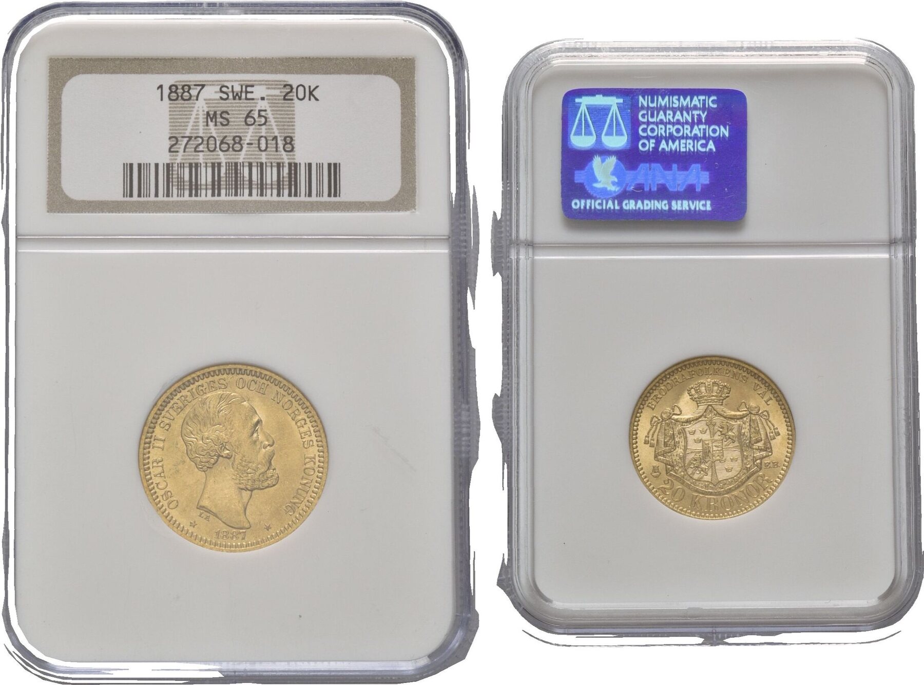 SCHWEDEN, 20K 1887 EB, Oskar II., 1872-1907, NGC MS 65 | MA-Shops