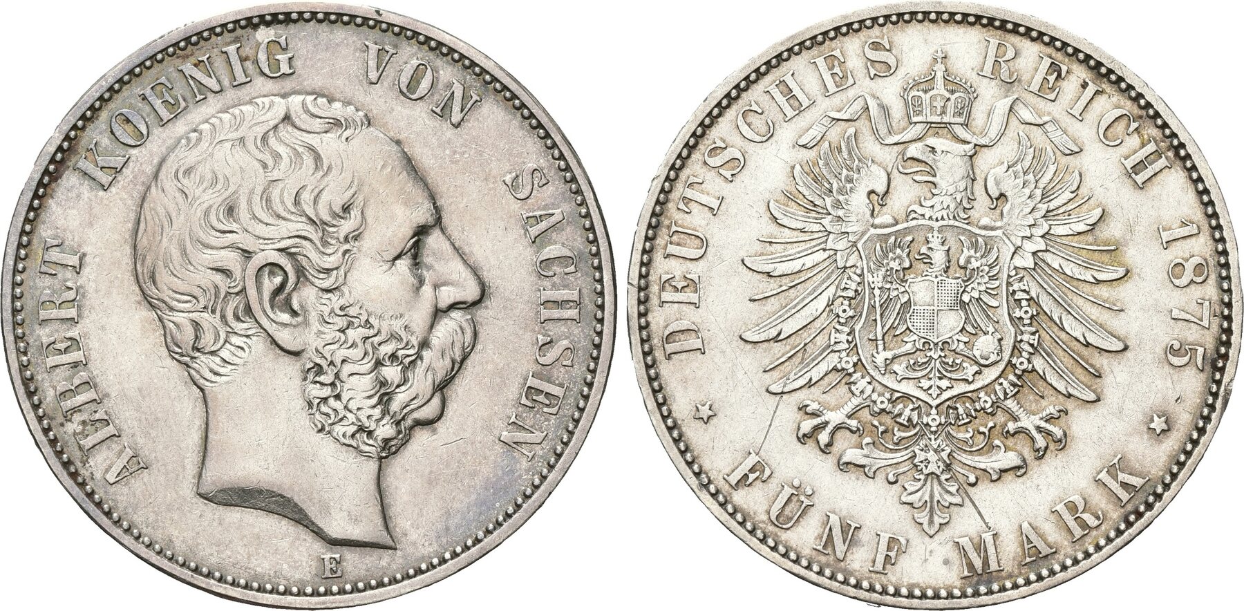 Sachsen, 5 Mark 1875 E, Albert, 1873-1902, EF | MA-Shops