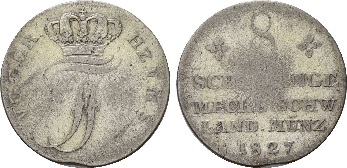 Mecklenburg-Schwerin, 8 Schilling 1827, Friedrich Franz I., 1785-1837, min. Zainende, VF- | MA-Shops