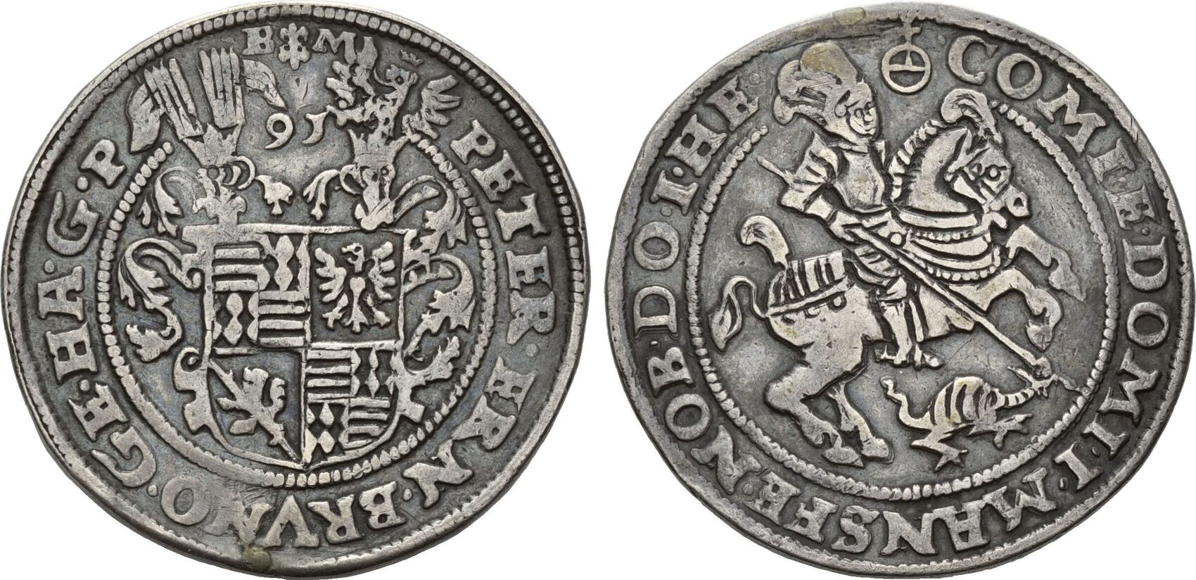 Mansfeld, Vorderortlinie Friedeburg, Taler 1591 BM, Peter Ernst, Bruno ...