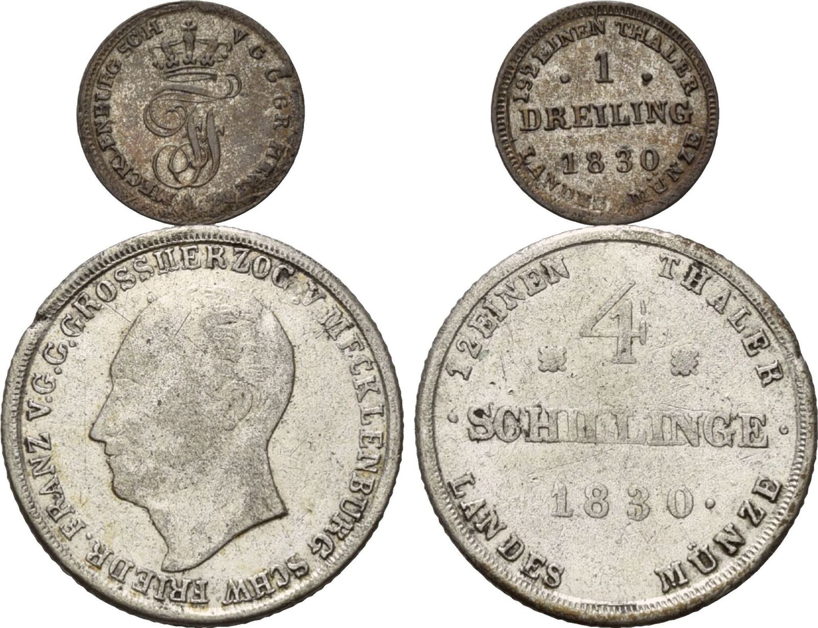 Mecklenburg-Schwerin, Lot Kleinmünzen 1830, Friedrich Franz I., 1785-1837, 2 Stk., VF-EF | MA-Shops