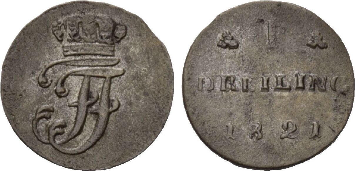 Mecklenburg-Schwerin, Dreiling = 3 Pfennig 1821, Friedrich Franz I ...