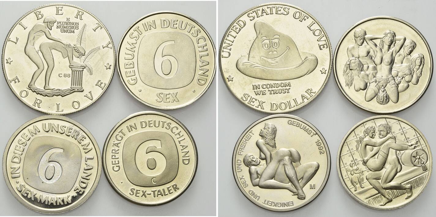 Deutschland, Lot Medaillen, Erotische Scherzmedaillen, 4 Stück, UNC- | MA-Shops