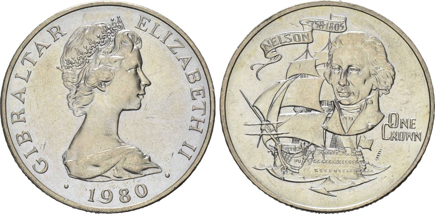 Gibraltar, 1 Crown 1980, 175 Jahre Seeschlacht von Trafalgar, EF | MA-Shops