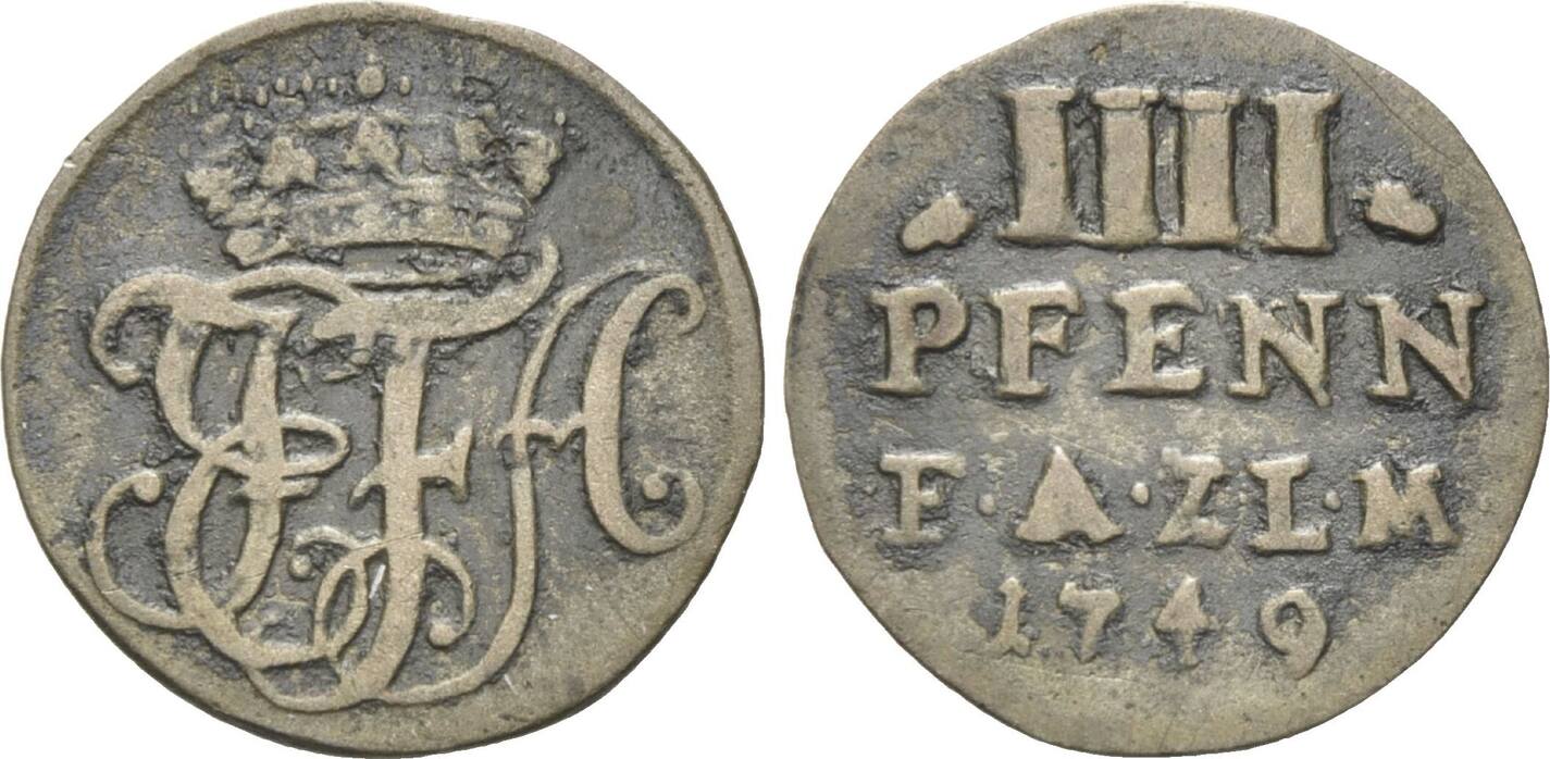 Anhalt-Zerbst IIII Pfennig 1749, Friedrich August, 1747-1793, VF | MA-Shops