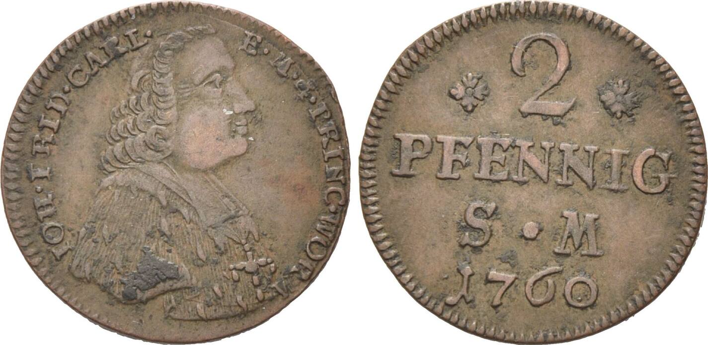Mainz, Erzbistum, 2 Pfennig 1760, Johann Friedrich Carl von Ostein ...