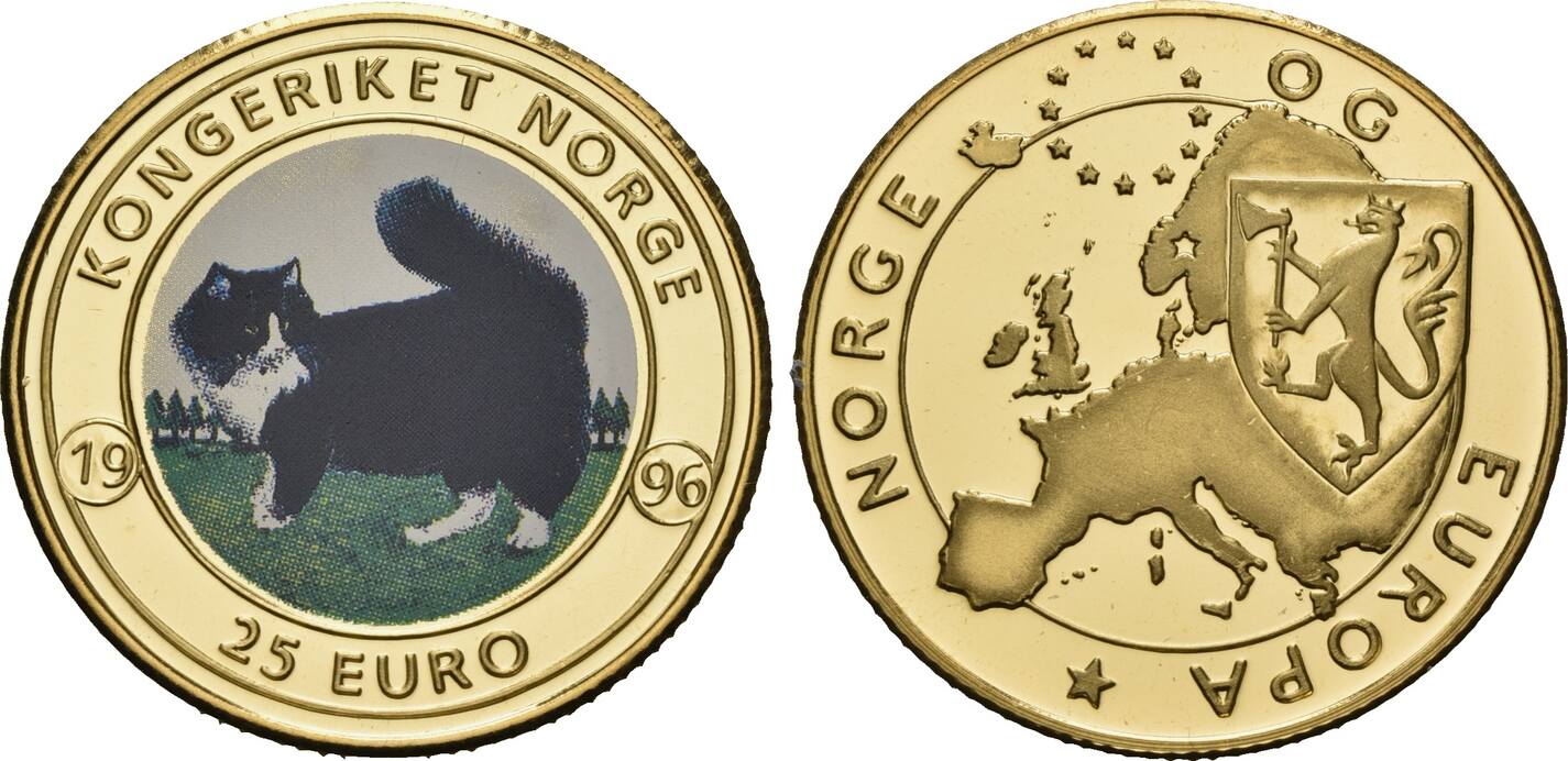 Norwegen, 25 Euro 1996, Katze, Kapsel, Proof | MA-Shops