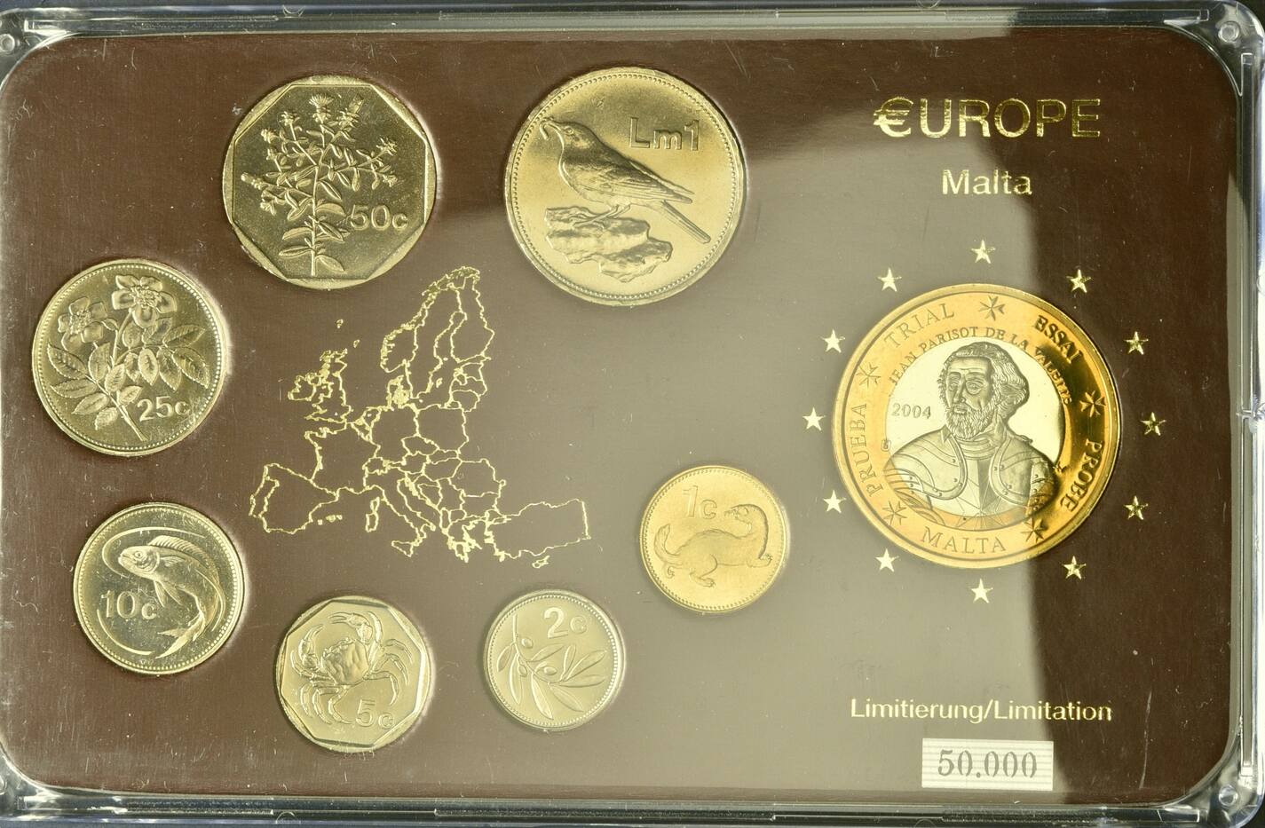 Malta, Kursmünzensatz Lira + Europrobe 2008, 8 Stück, Blister ...