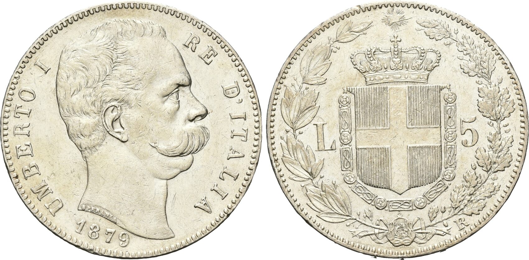 Italien, 5 Lire 1879, Umberto I., VF/EF | MA-Shops