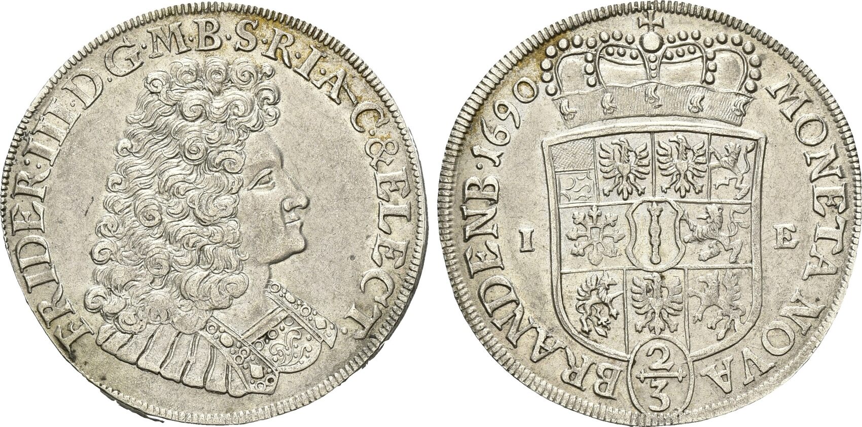 Brandenburg, 2/3 Taler 1690 IE, Magdeburg, Friedrich III., 1688-1713 ...