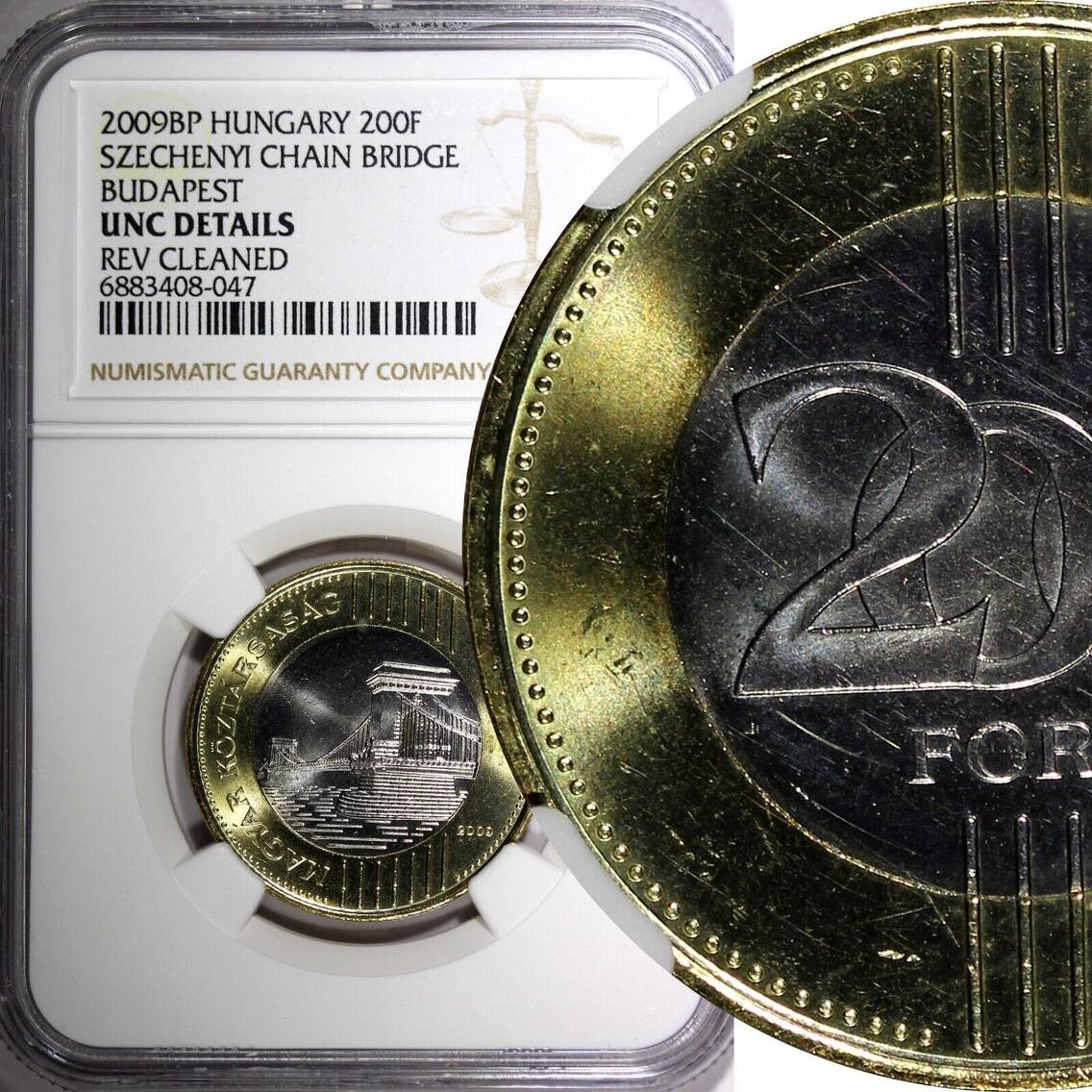 200 Forint HUNGARY 2009 BP NGC UNC DETAILS Széchenyi Chain Bridge KM ...