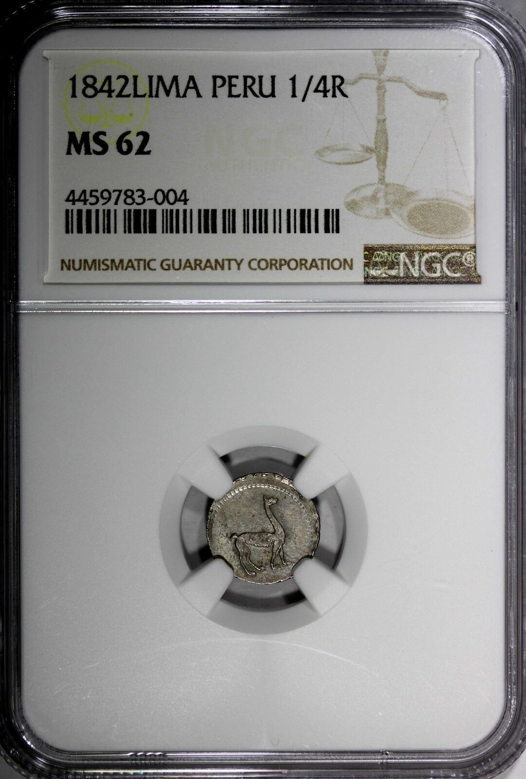 1/4 Real PERU Silver 1842 LIMA NGC MS62 ONLY 1 GRADED HIGHER KM# 143.1 (004) | MA-Shops