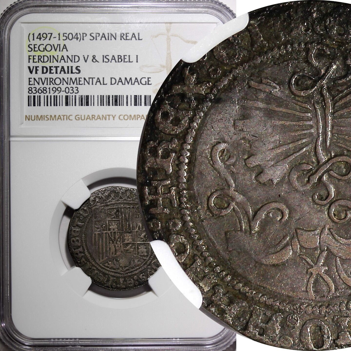1 Real SPAIN Ferdinand V &Isabella I Silver (1497-1504) P SEGOVIA NGC ...