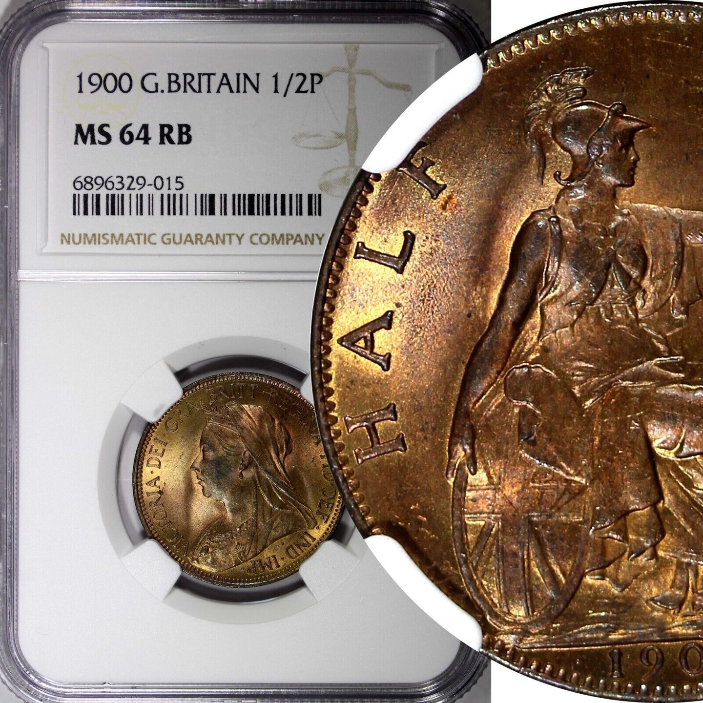 United Kingdom 1/2 Penny GREAT BRITAIN Victoria (1837-1901) Bronze 1900 NGC MS64 RB KM# 789 (5 ...