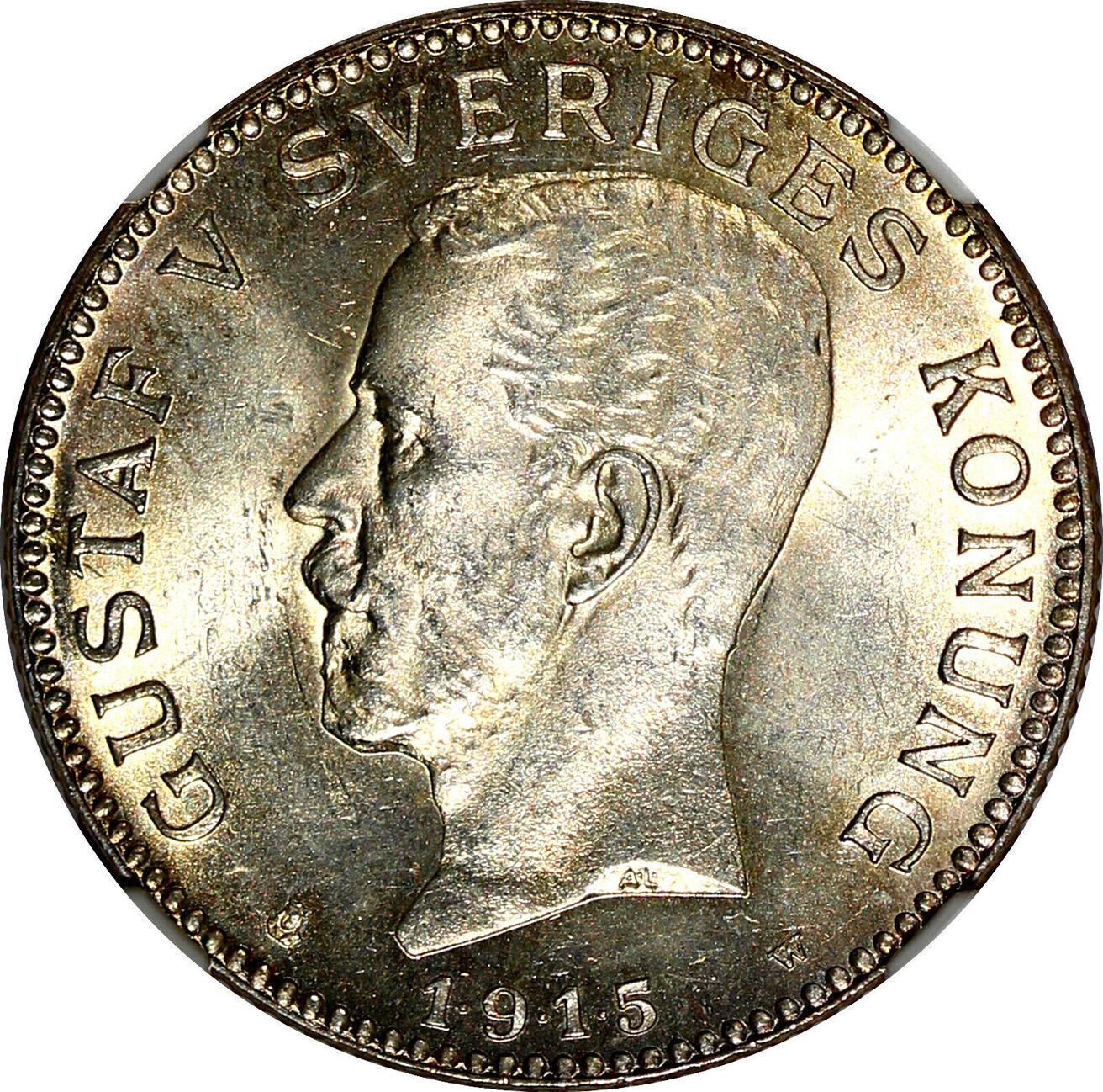 1 Krona SWEDEN Gustaf V Silver 1915 W NGC MS63 NICE TONED KM# 786.1 (035) | MA-Shops