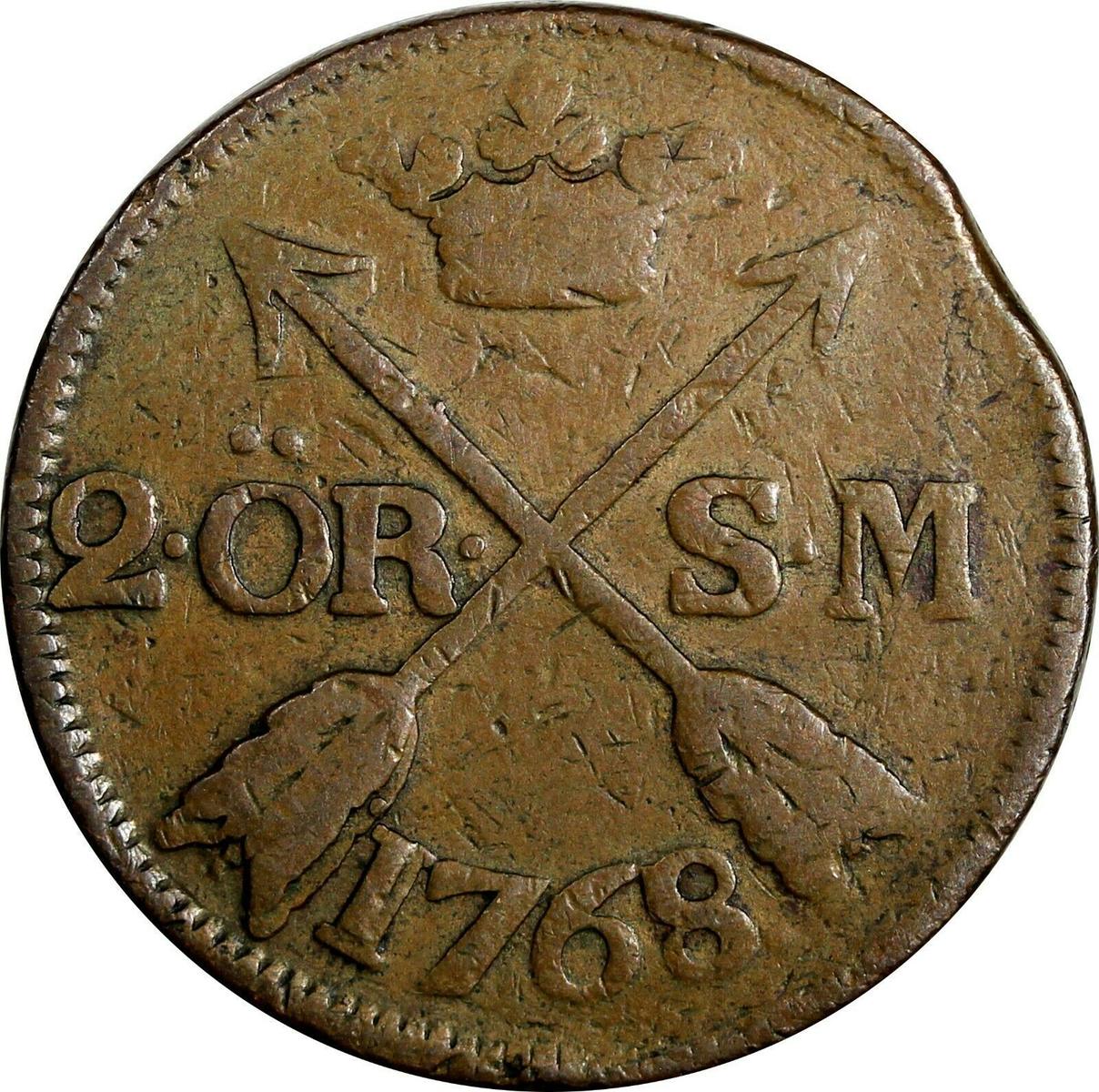 Sweden Adolf Frederick Copper 1768 2 Ore, S.M.Low Mintage-168,000 KM ...