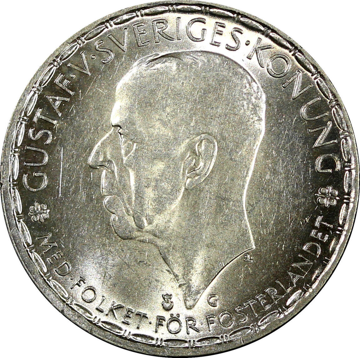 1 Krona Sweden Gustaf V Silver 1942 G UNC Light Toned 25mm KM# 814 (22 113) | MA-Shops