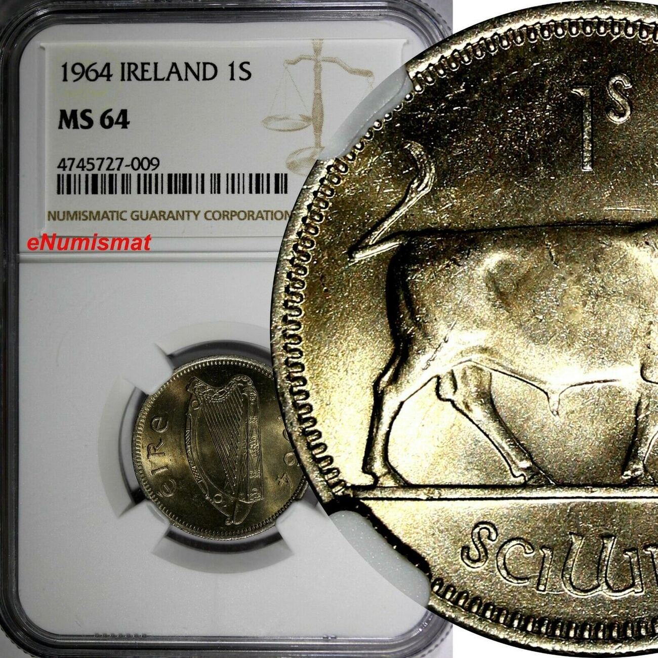 1 Shilling Ireland Republic Copper-Nickel 1964 Bull NGC MS64 Toned KM ...