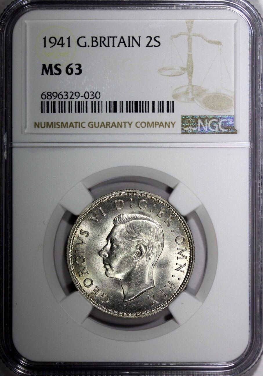United Kingdom 1941 Florin 1941 Great Britain George VI Silver 2 Shillings NGC MS63 WWII KM#855 ...