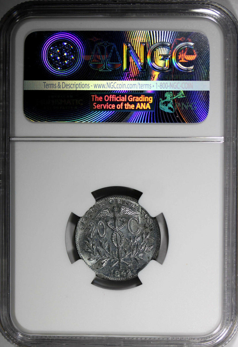 20 Centavos Bolivia Zinc 1942 NGC MS61 One Year Type Luster WWII KM# 183 (092) | MA-Shops