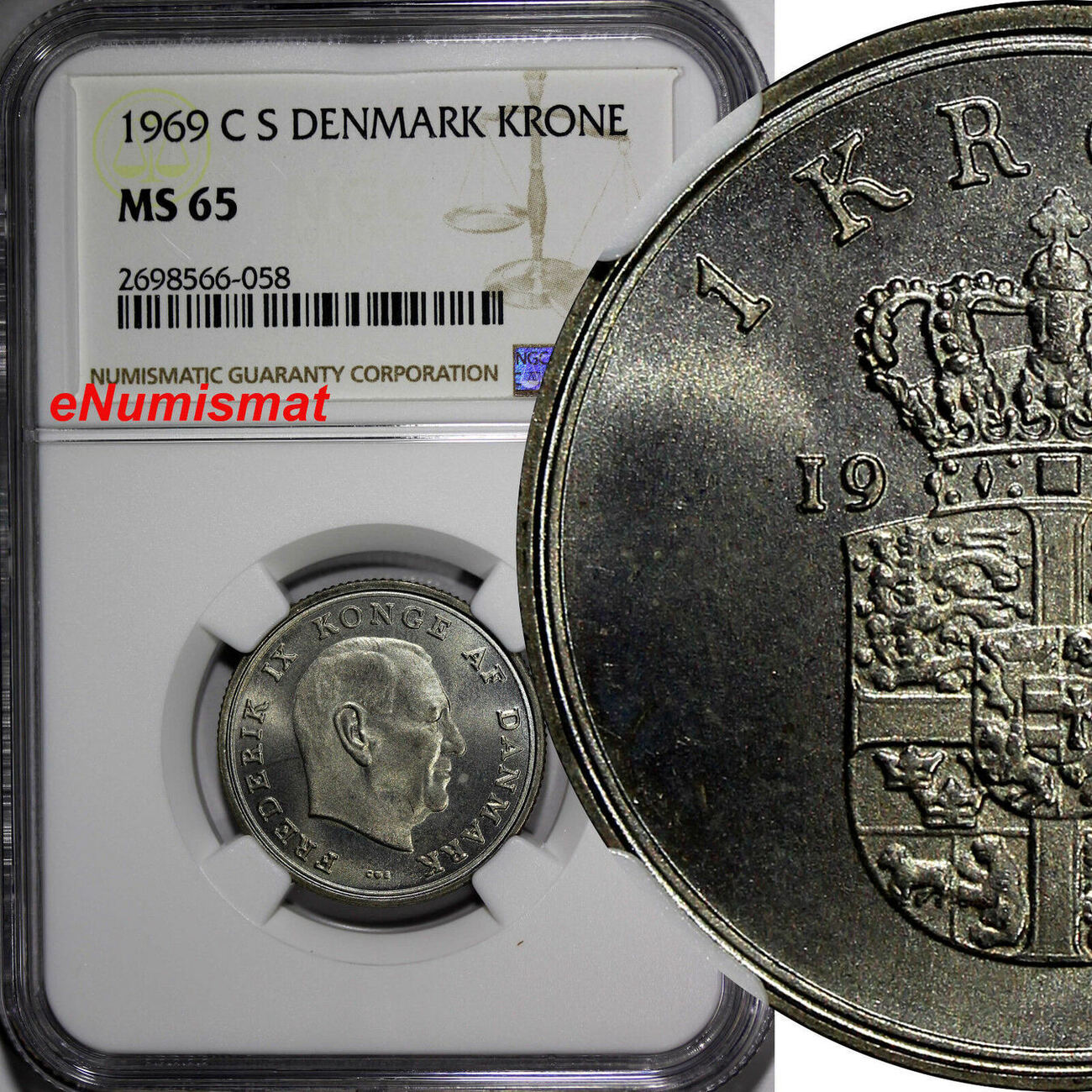 1 Krone Denmark Frederik IX 1969 CS NGC MS65 GEM BU COIN KM# 851.1 (058 ...
