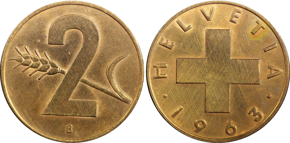 2 Rappen SWITZERLAND Bronze 1963 B KM# 47 (23 395) Uncertified | MA-Shops