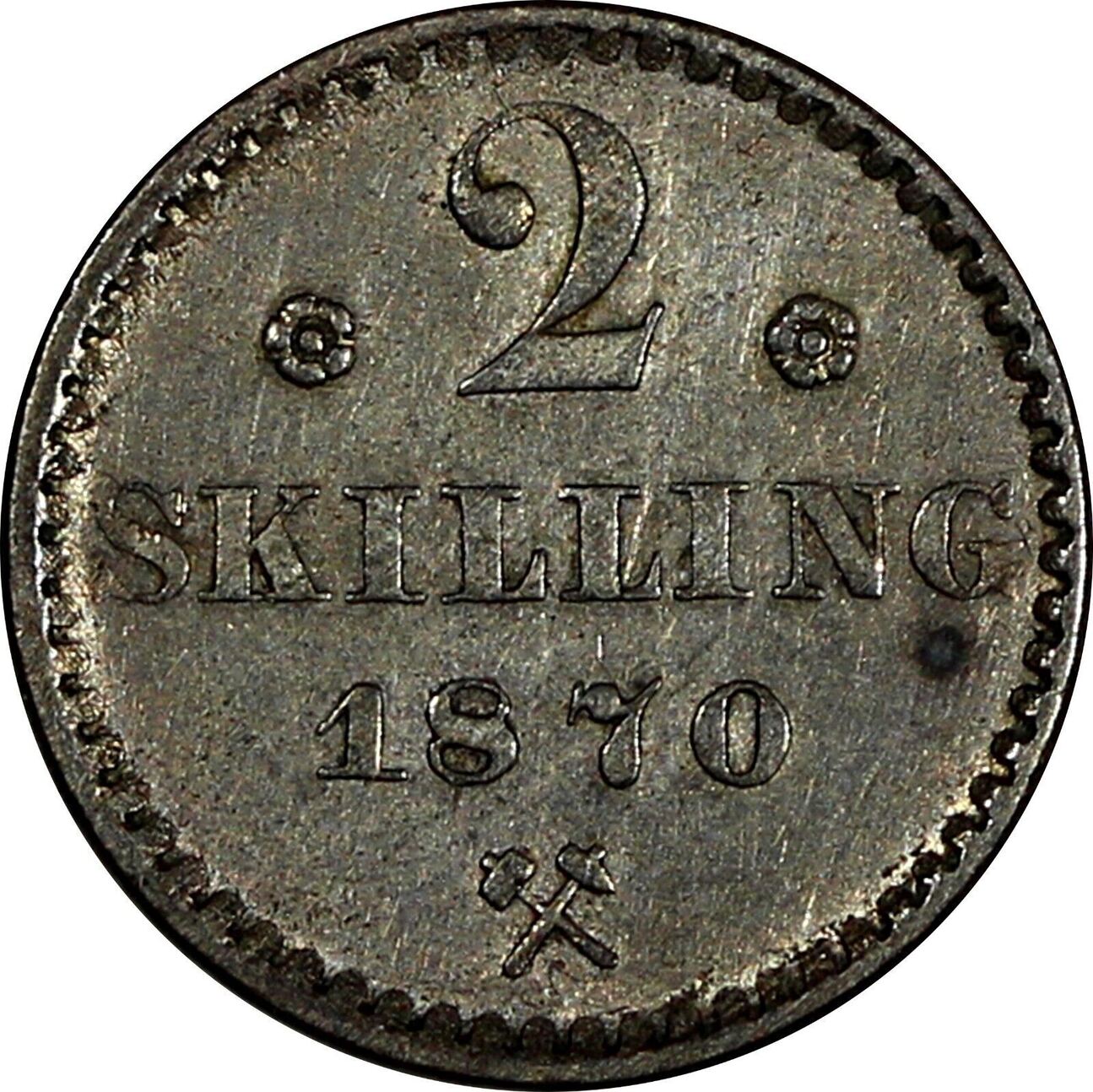 2 Skilling Norway Carl Xv Silver 1870 With Rosettes Xf Km 336 1 20