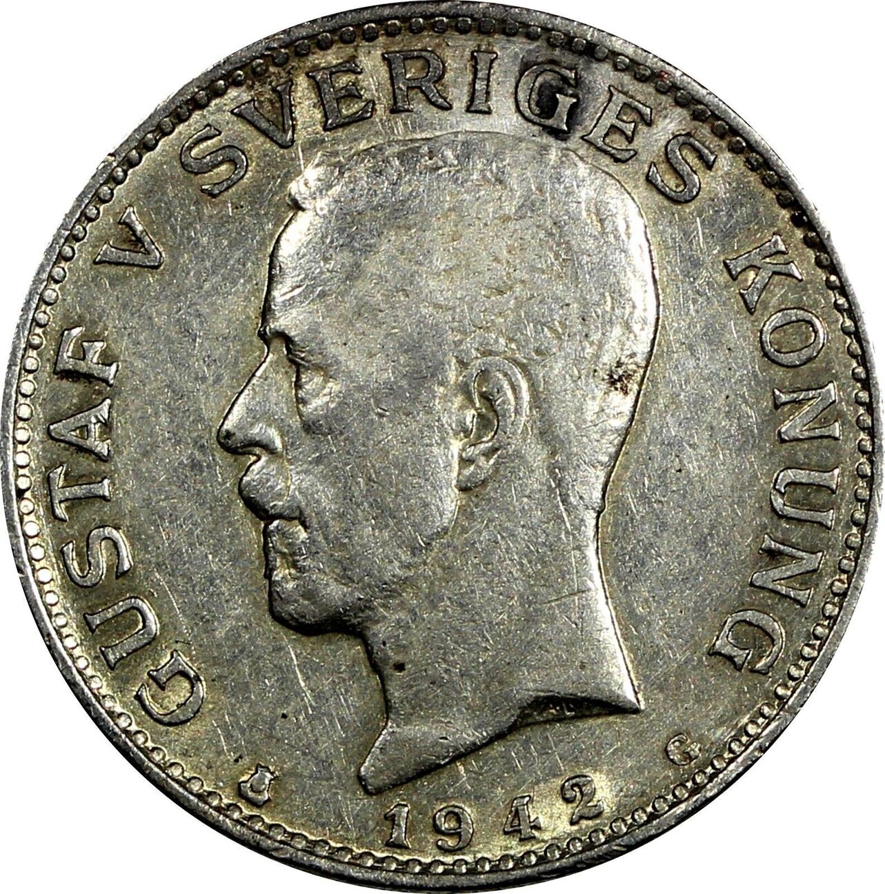 SWEDEN Gustaf V Silver 1942 G Krona KEY DATE RARE KM# 786.2 (20 604) Uncertified | MA-Shops