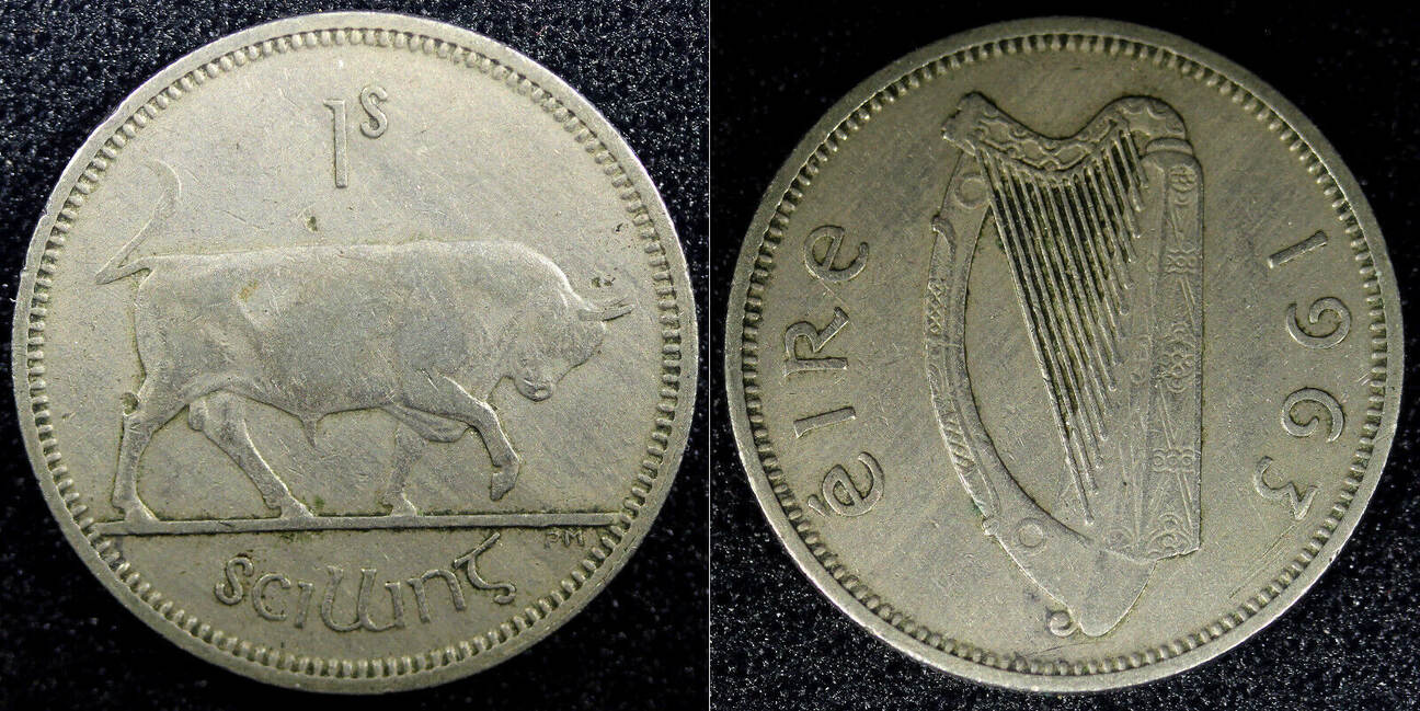 1 Shilling Ireland Republic Copper-Nickel 1963 Bull KM# 14a (23 086 ...