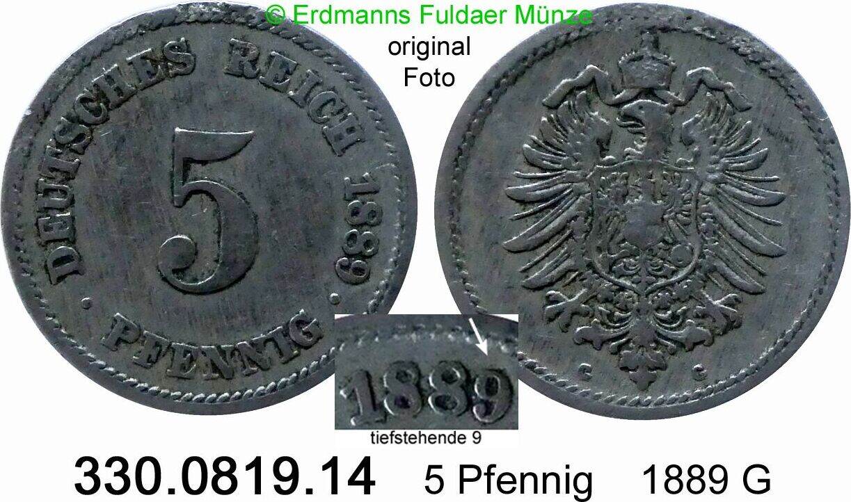 Deutschland Kaiserreich 5 Pfennig 1889G 1889 G J.3 kleiner Adler ...