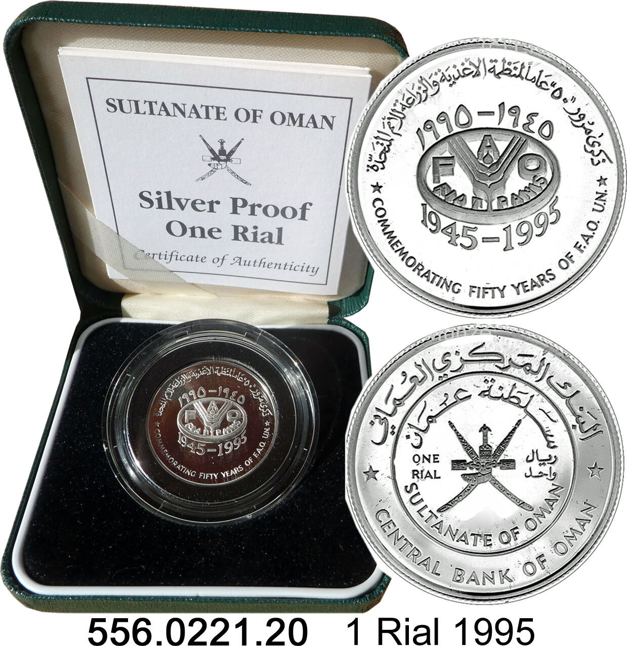 Oman 1 Rial 1 Riyal 1995 *112 mit Box FAO 50 Jahre. 556.0221.20 Proof ...