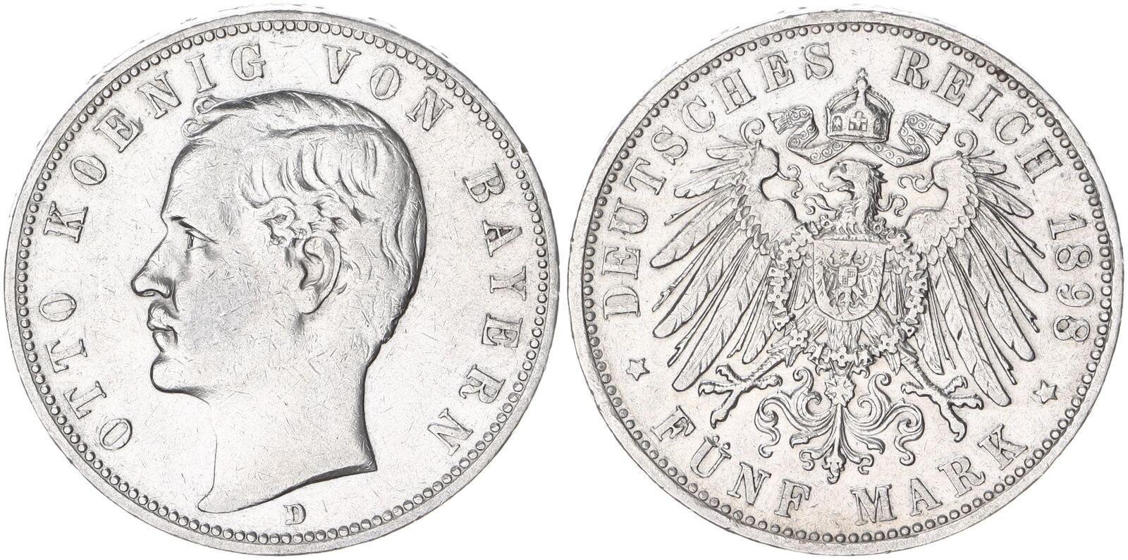 Bayern - Deutsches Kaiserreich 5 Mark 1898 D König Otto VF | MA-Shops