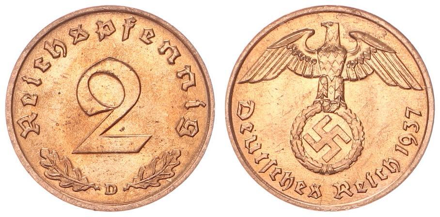 Deutschland - Drittes Reich 2 Pfennig 1937 D CH UNC | MA-Shops