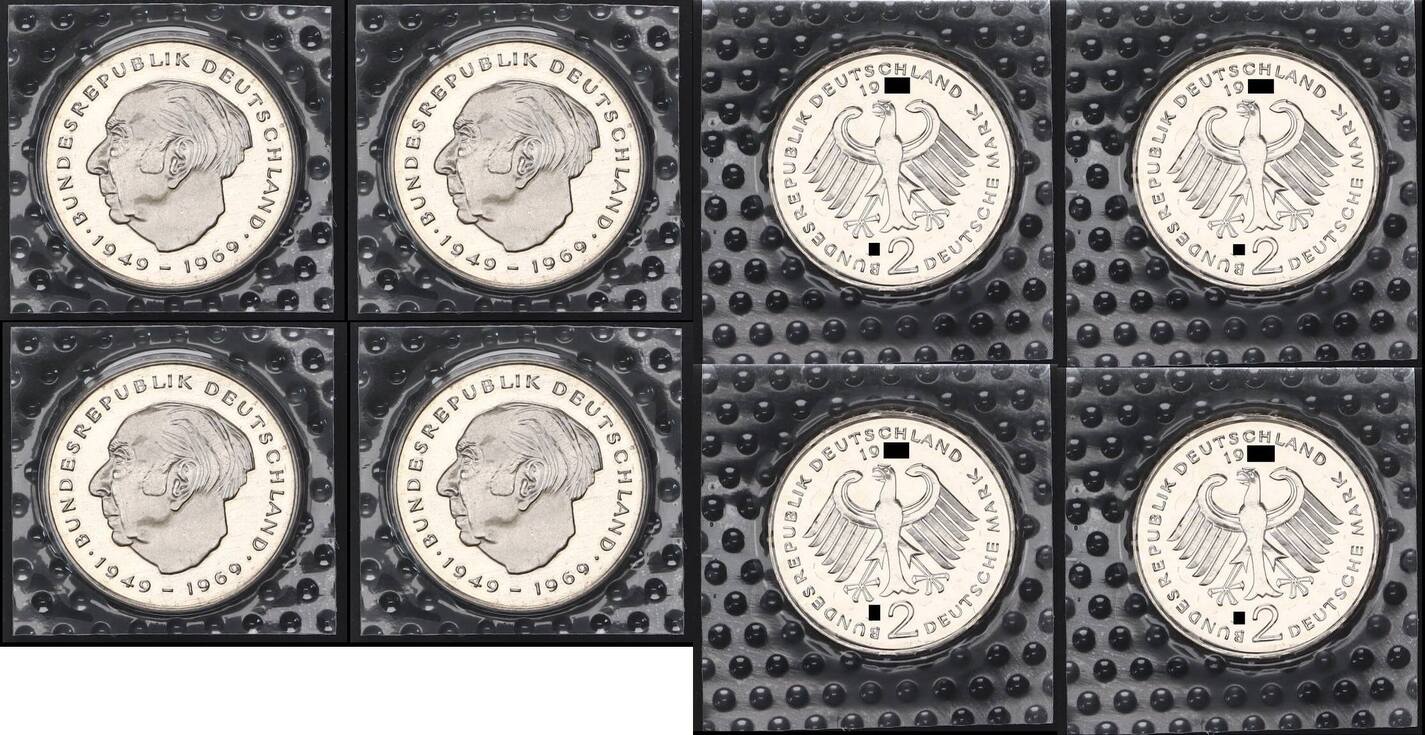 Deutschland 2 DM 1977 DFGJ J.407 Heuss komplett 4 Münzen BU in Folie ...