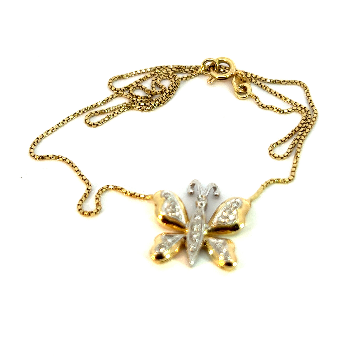 585 Gold Schmetterling Kette mit Diamanten ca.37cm lang, 5,4gramm | MA-Shops