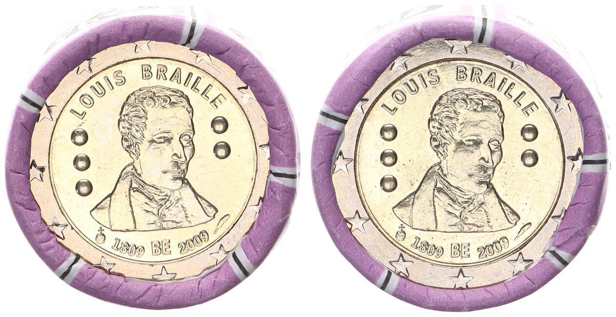 Belgien 2 Euro Rolle 2009 Louis Braille Kursmünzen BU (MS65-70) | MA-Shops