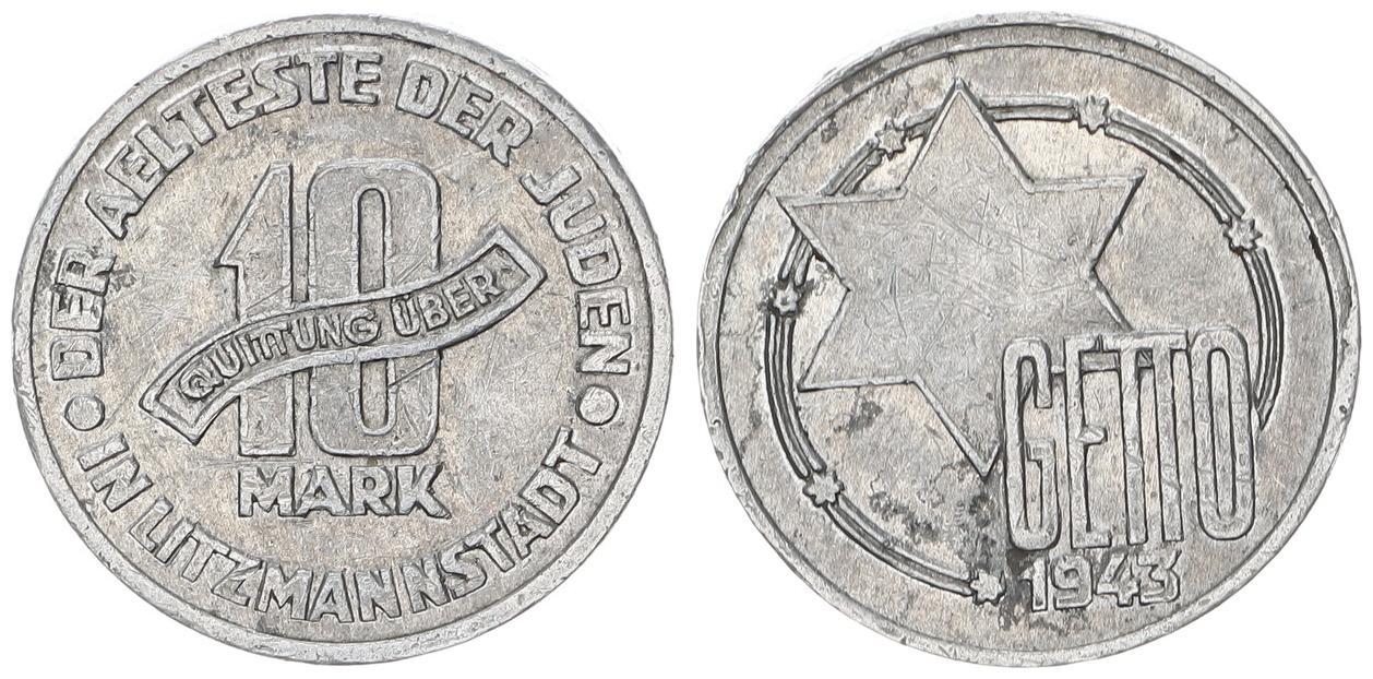 Deutschland / Polen / Getto Litzmannstadt 10 Mark (mit Echtheitszertifikat und Fachbuch ) 1943 ...