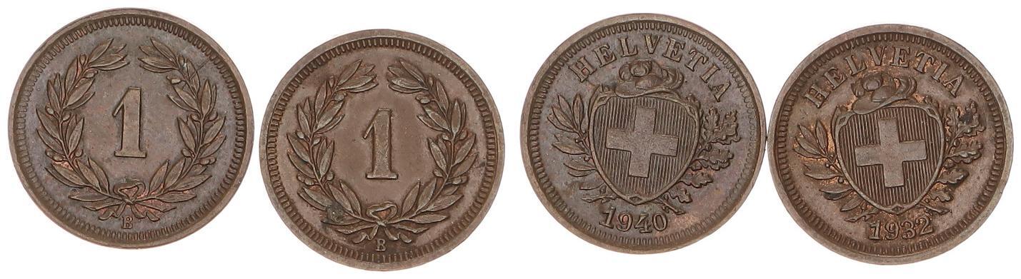1 Rappen 2 Stück 1932/1940 Schweiz 1 Rappen 1932 und 1940 vz,AU | MA-Shops