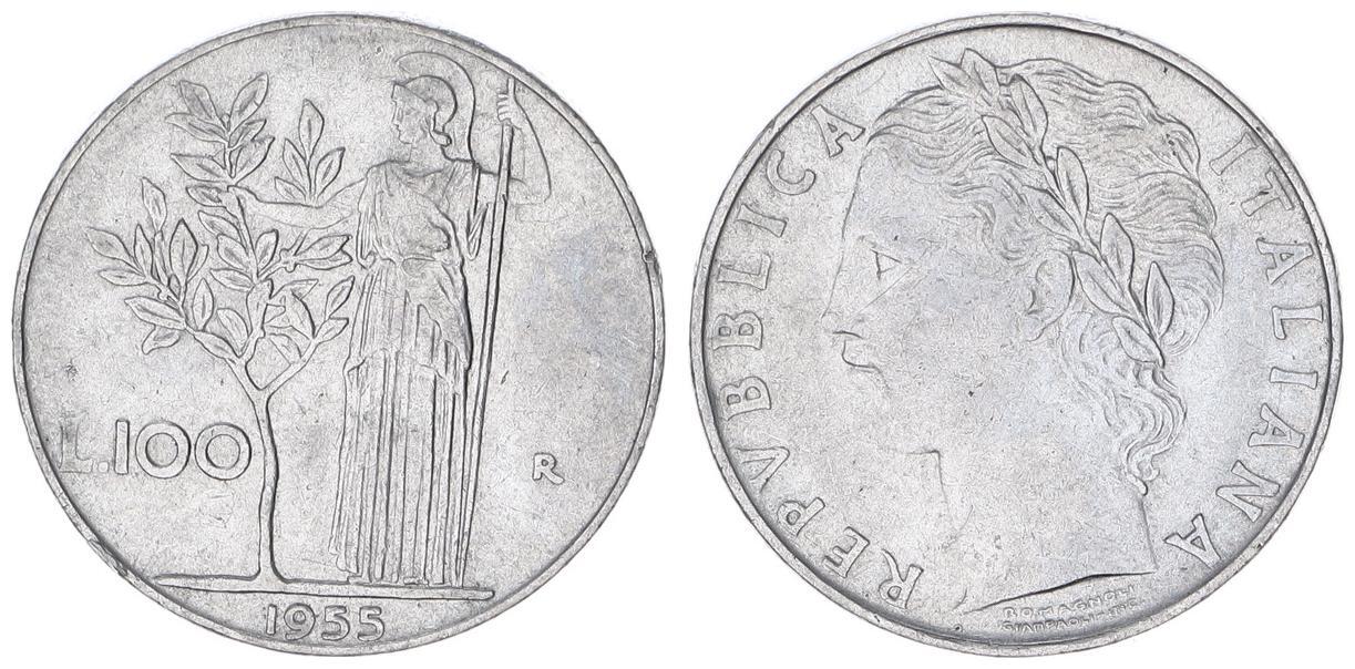 Italien 100 Lire 1955 seltenes Jahr VF+ | MA-Shops