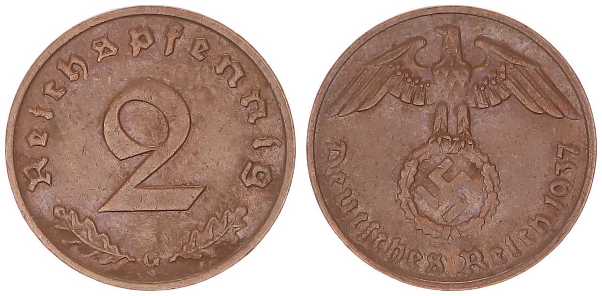 Deutschland / 3.Reich 2 Pfennig 1937 G VF-EF | MA-Shops
