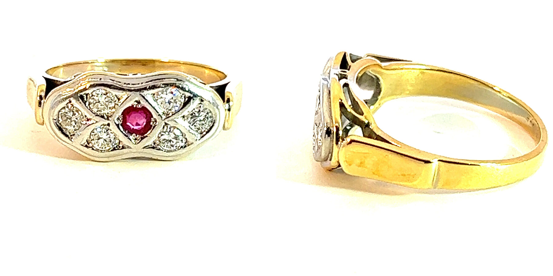 585 Gold Ring mit Rubin und Diamanten 6,17g Ringgröße 60 Sehr gut ...