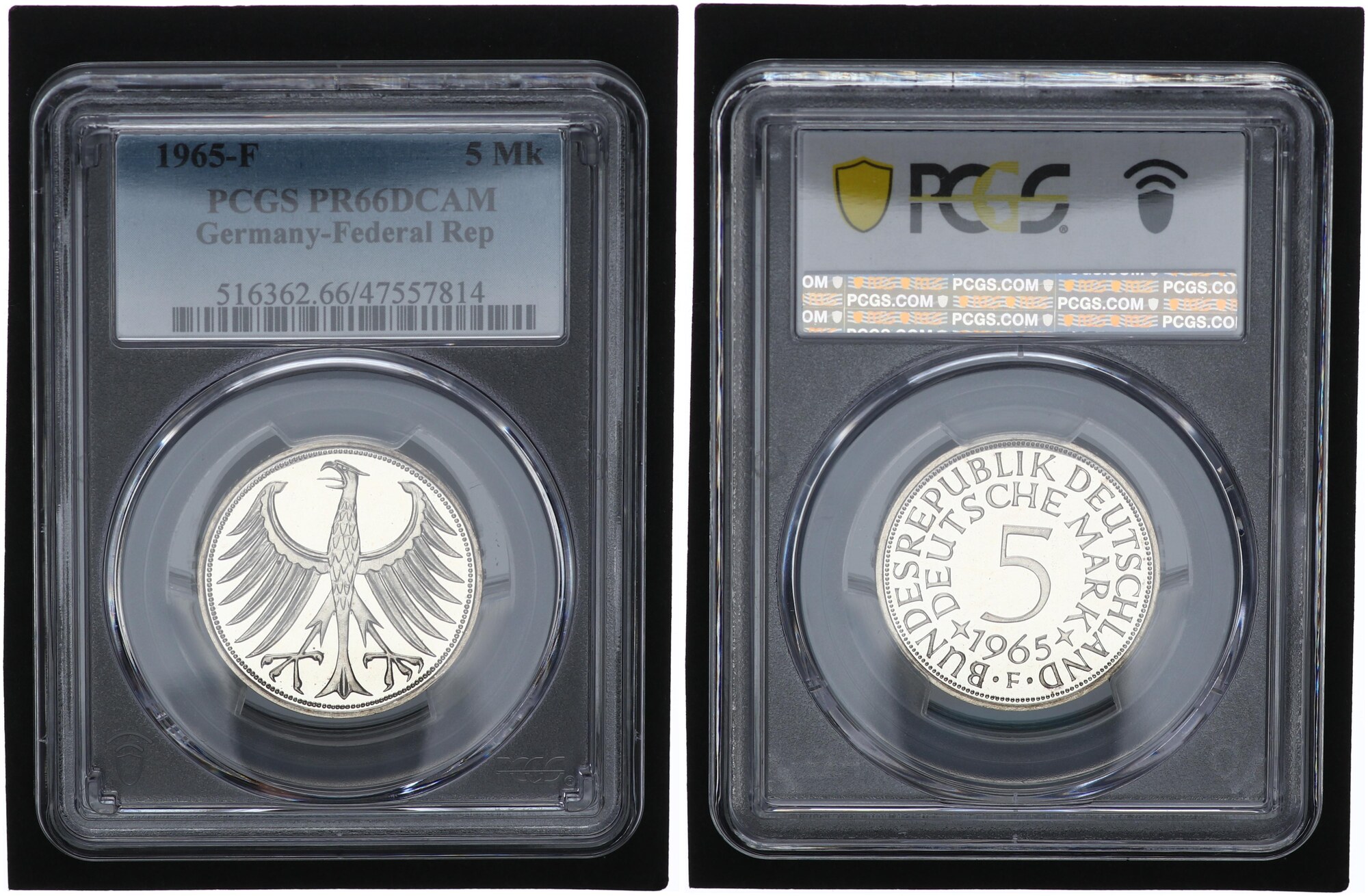 Germany-Federal Rep 5 Mark 1965 F 5 DM J.387 Silber Kursmünze Heiermann PCGS PR66DCAM | MA-Shops